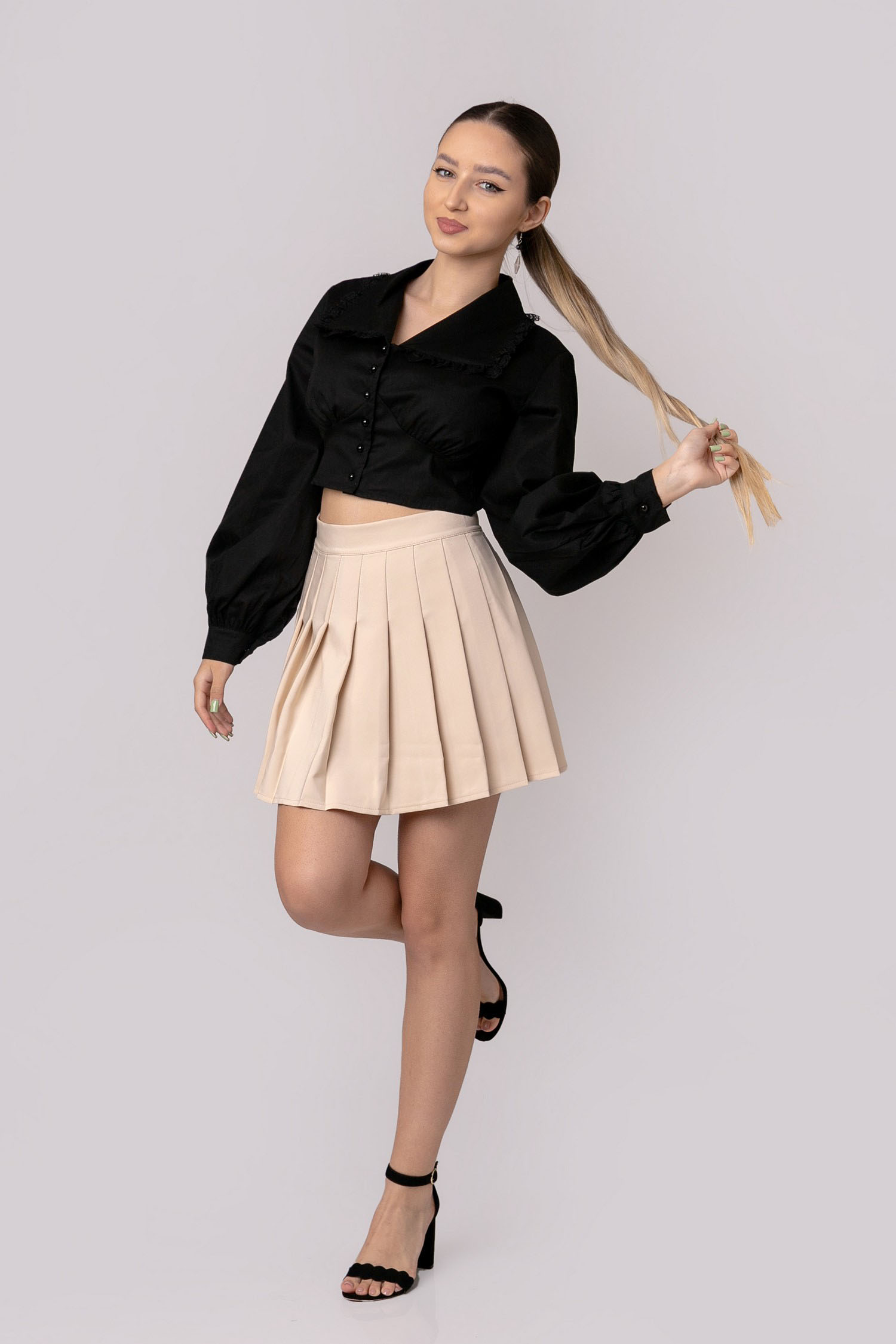 Fusta Mini Plisata Crem